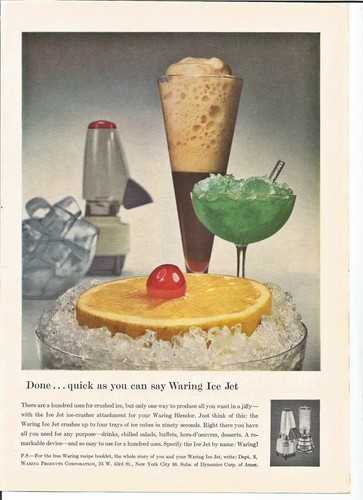 Vintage 1958 Waring Ice Jet Crusher Blender Original Magazine Print Ad ...
