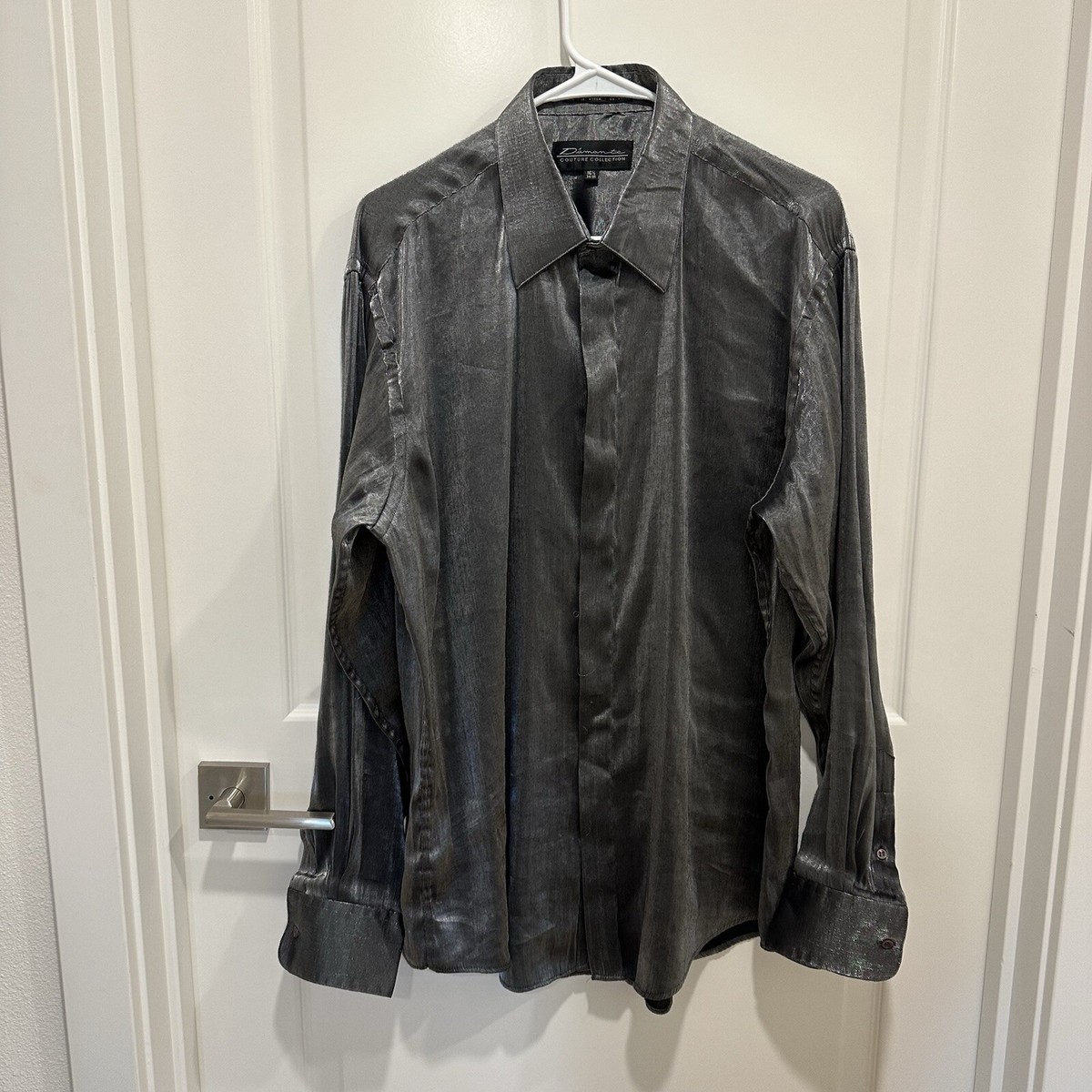 Camisa Plateada Metalizada Para Hombre Disfraz O Camisa Moda Plateado