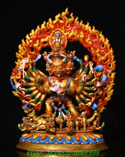 7.8" Old Tibet Purple Bronze Gold Painting Yamantaka Vajradhara Buddha ...