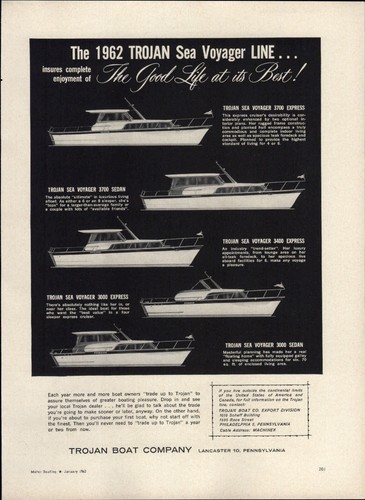 1962 PAPER AD Trojan Boat Co Sea Voyager Yacht 3700 Express Sedan 3000 ...