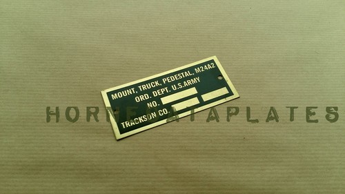 MILITARY DODGE WC M24A2 GUN MOUNT PEDESTAL BRASS DATA PLATE BROWNING ...