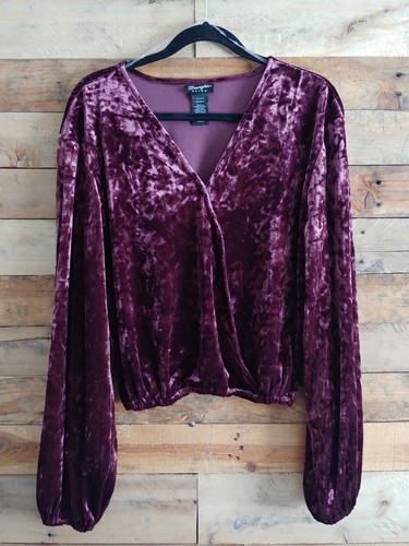 Crushed Velvet Slouchy V-Neck Top Sz S Wine Color L/S Boho Goth Glam ...