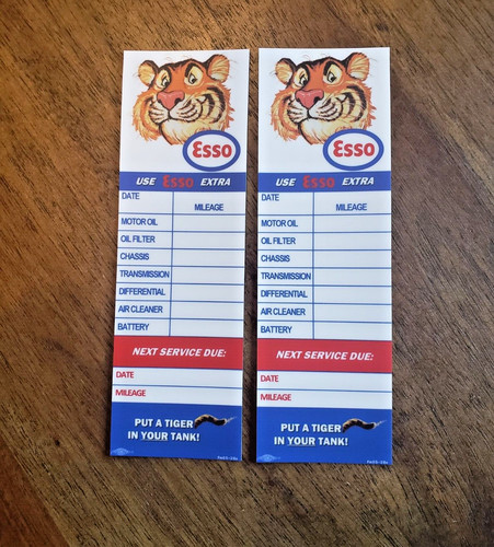 Pair Esso Tiger Oil Change Label Sticker Replica Door Collectible Rod ...