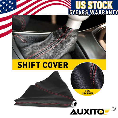 Black PVC Leather/Red Stitch Manual/Auto Gear Shift Knob Shifter Boot ...