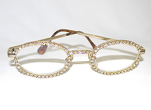 CRYSTAL RHINESTONE OVAL NEW READING GLASSES GOLD MADE WITH SWAROVSKI +1 ...