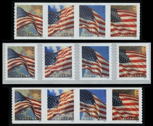 US #5871-4 5875-8 5879-82 2024 (68¢) Flag coil strips 4 VF NH MNH 10K ...