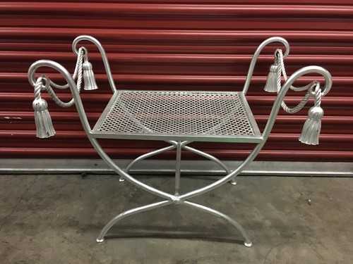 Rope and Tassel Seat Hollywood Regency Italian Guilt Bench Silver-Leaf ...