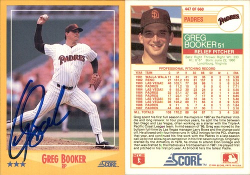 Greg Booker Signed 1988 Score #447 Card San Diego Padres *Autograph Den ...