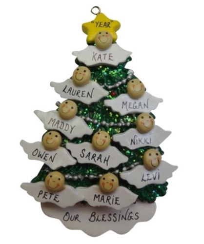 Personalized Angel Tree Family of 10 Christmas Ornament | eBay