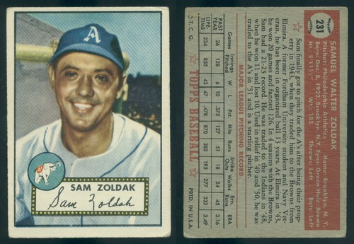 (44047) 1952 Topps 231 Sam Zoldak Athletics-VG+ | eBay