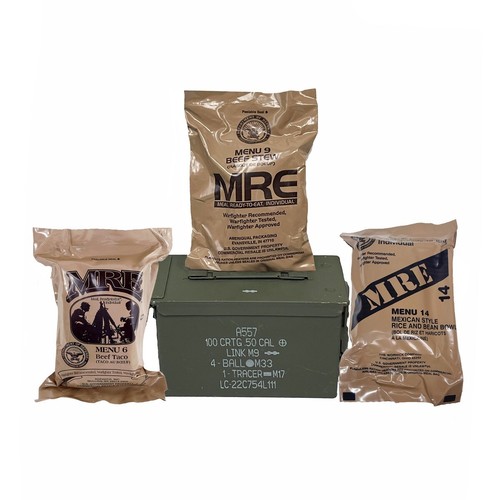 3 - Random Insp 2025 Military MREs w/Grade 1 - 50 Cal Ammo Can - Gift Set! | eBay