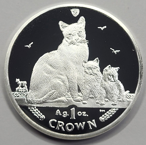 2014 Isle of Man 1 Crown Snowshoe Cat 1oz .999 Fine Silver Proof Coin ...