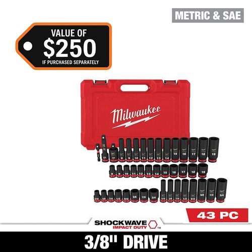 Milwaukee SHOCKWAVE 3/8 in. Drive SAE & Metric 6 Point Impact Socket ...