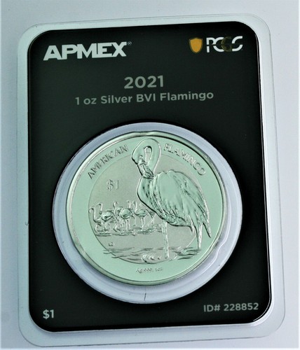 2021 .999 1 oz BVI Reverse Frosted FLAMINGO Silver Coin in TEP 1st ...