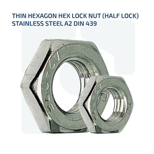 HALF NUTS THIN HALF LOCK NUT A2 STAINLESS STEEL DIN 439 M3 M4 M5 M6 M8 ...