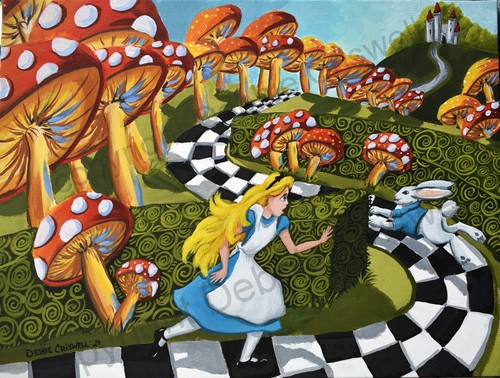 Original painting Chasing Rabbits ~ mushroom Alice Wonderland art ...