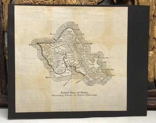 Relief Map of Oahu, Showing Route of Oahu Railway + Clippings c1938 ...