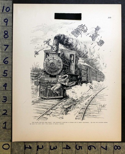 1906 RAILROAD TRAIN HANDCAR ACCIDENT CART CHARLES JAY BUDD ARTIST PRINT ...