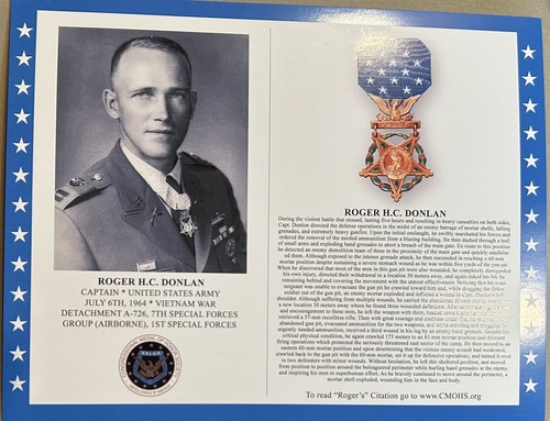 8 1/2 x 11 Color Info Card of Vietnam MOH Recipient Captain Roger H.C ...