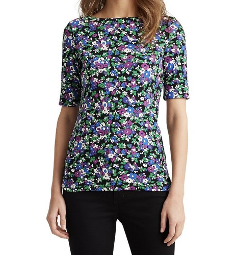 $45 Lauren Ralph Lauren Petite Large Floral Cotton Shirt L3cc | eBay