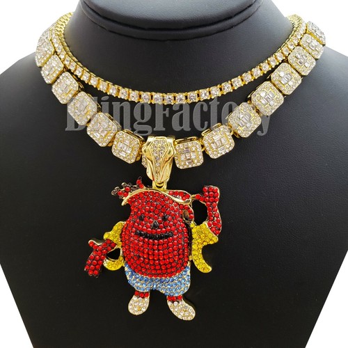 Hip Hop KOOL AID MAN Charm Iced 1 Row Cubic Zirconia Gold Plated Chain ...
