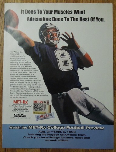 1998 MET-RX Nutrition Shakes & Bars Magazine Ad - Troy Aikman Dallas ...