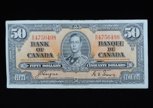 1937 $50 Fifty Dollars Bank of Canada Banknote B/H 4756498 Coyne Towers ...