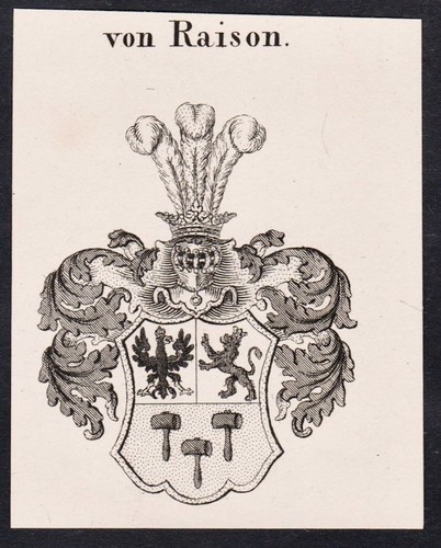 Raison Emblem Coat of Arms Heraldry Copperplate Engraving Genealogy ...