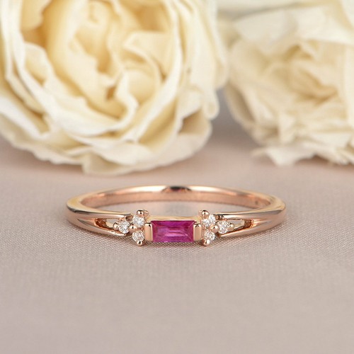 1ct Lab-Created Pink Ruby Engagement Ring Petite Minimalist Rose Gold ...