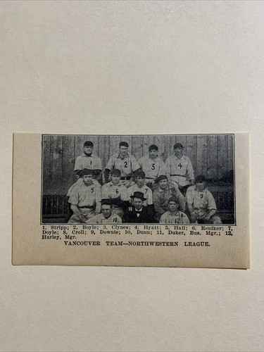 Vancouver Canucks Canada Northwestern Lg. Ham Hyatt 1907 Baseball Team ...