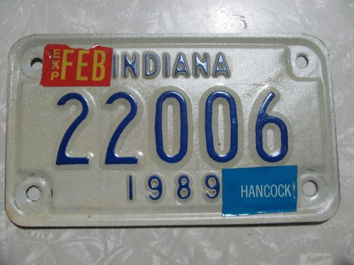 1988 INDIANA MOTORCYCLE LICENSE PLATE FREE SHIPPING SEE MY OTHER PLATES ...