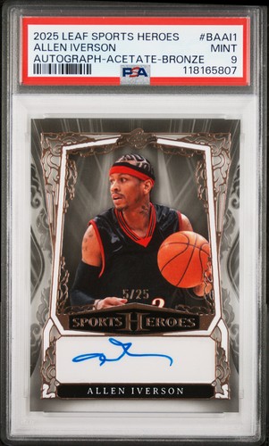 2025 LEAF SPORTS HEROES ACETATE AUTO BRONZE ALLEN IVERSON 5/25 PSA 9 | eBay