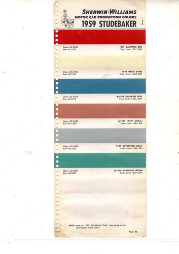 1959 STUDEBAKER LARK HAWK REGAL DELUXE TRUCKS 59 PAINT CHIPS SHERWIN ...