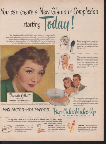 1945 MAX FACTOR HOLLYWOOD PAN CAKE MAKEUP CLAUDETTE COLBERT HONEYMOON ...