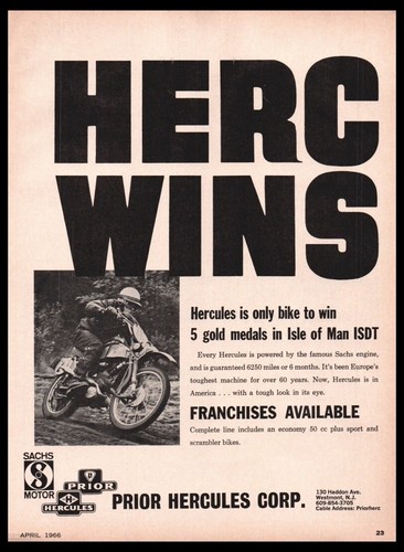 1966 Hercules Isle of Man Motorcycle print ad /mini poster/ORIG ...