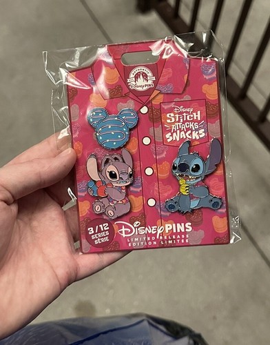 2024 Disney Parks Stitch Attacks Snacks Macaroon Pin Set Series New 3/ ...