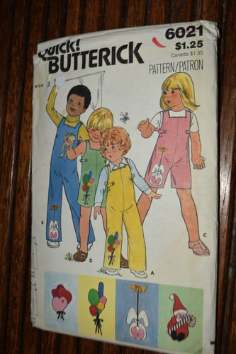 Butterick 6021 Boys' or Girls' Overalls & Applique Transfers Size 3, FF ...
