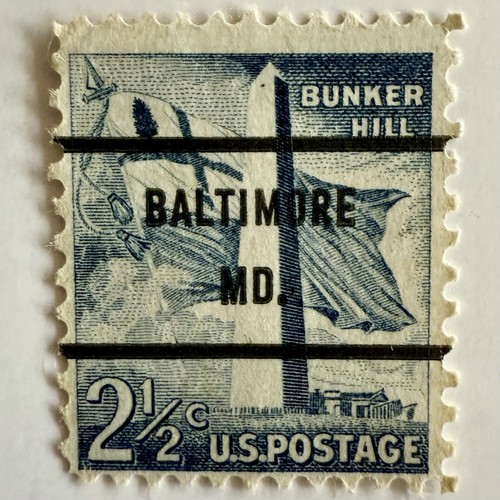 1954 2 1/2 Cent USPS/USA Postage Stamp/Bunker Hill/Blue/#1034/Precancel ...