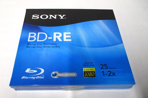 SONY Rewritable AccuCORE 25GB Data Capacity BD-RE 2X Blu-Ray Disc 2 ...