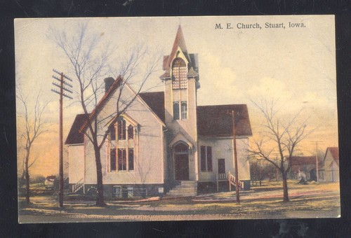 STUART IOWA METHODIST EPISCOPAL CHURCH BUILSING VINTAGE POSTCARD 1908 ...