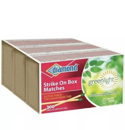 DIAMOND STRIKE-4 BOXES OF 300 -1200 LARGE WOODEN KITCHEN MATCHES USE ...