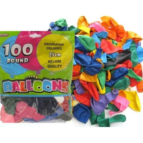 Assorted Coloured 25cm Latex Balloons Bulk Pack of 100 Party Supplies ...