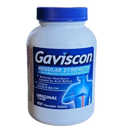 GAVISCON REGULAR Strength Chewable Antacid Tablet 100ct/VHTF/NEW SEALED ...