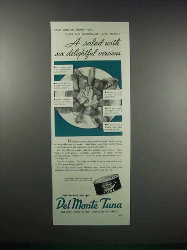 1938 Del Monte Tuna Ad - Salad Six Delightful Versions | eBay