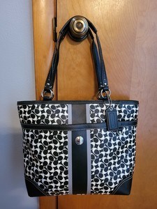 Coach Black And White Signature Handbag for sale | eBay