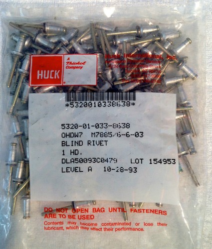 HUCK Aircraft Blind Rivet - Part# 5320-01-033-8638 / OHDW7 - M7885/6-6 ...