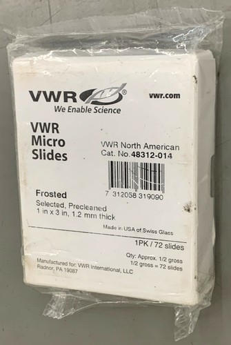 VWR 48312-014 MICRO MICROSCOPE SLIDES FROSTED 1" X 3" X 1.2 MM THICK 72 ...