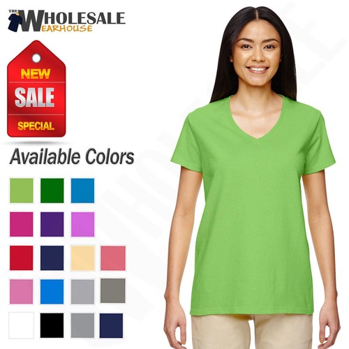 NEW Gildan Women's Heavy Cotton Short Sleeves Ladies V-Neck T-Shirt M ...
