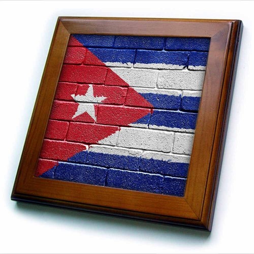 3dRose National flag of Cuba painted onto a brick wall Cuban 8x8 Framed ...