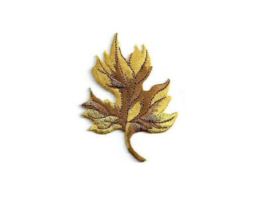 Fall Leaf - Autumn - Fully Embroidered In Gold/Browns Iron On Applique ...